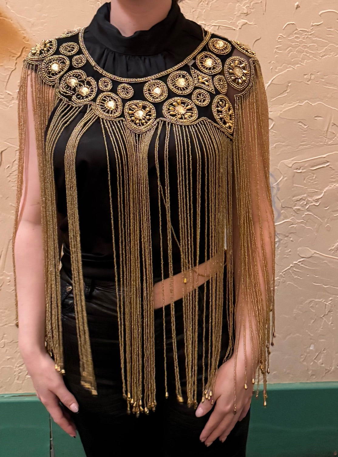Gold glass beaded neck collar – Mardi Gras Bazaar